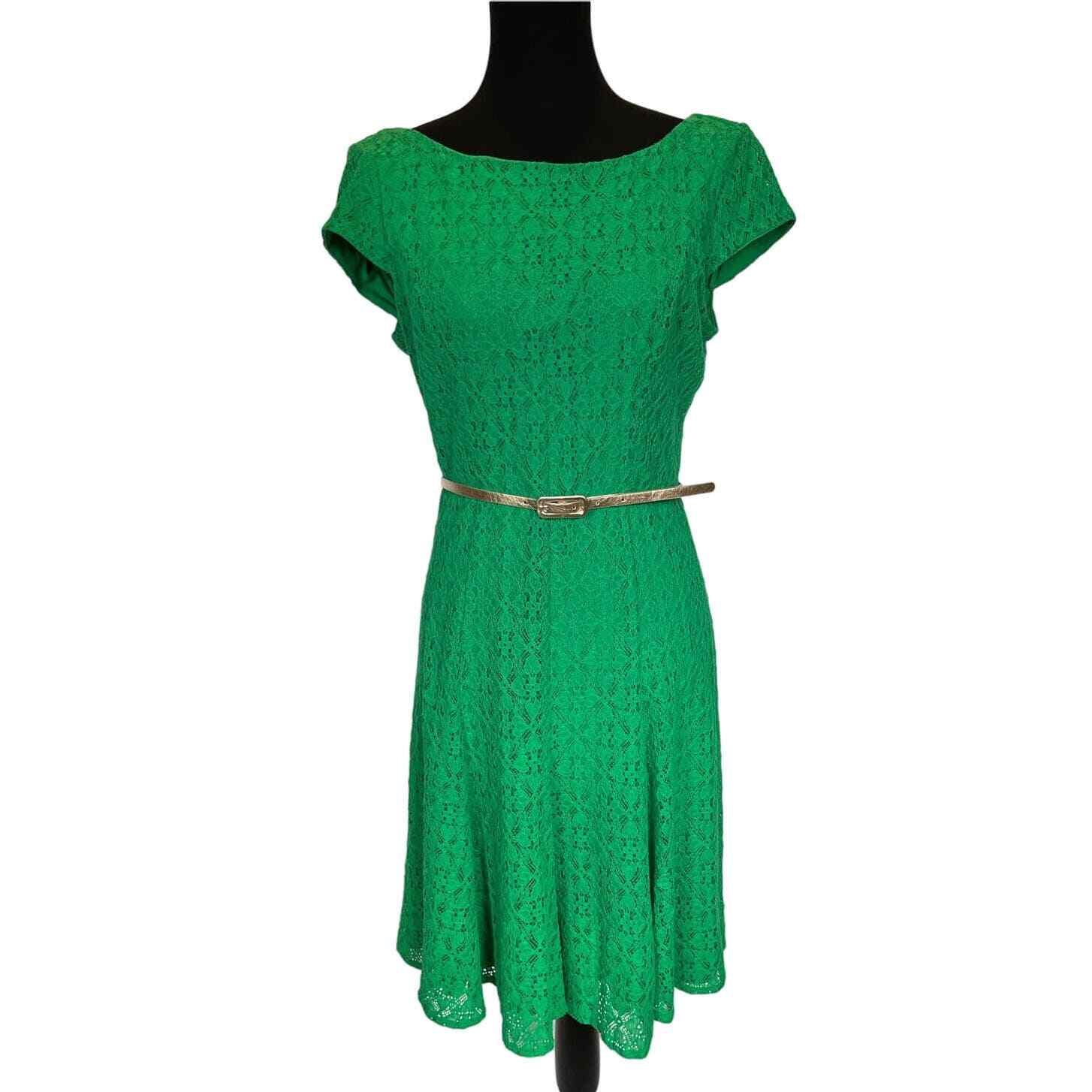 London Times Nancee Lace Kelly Green Fit & Flare Dress Womans Size 8 ...