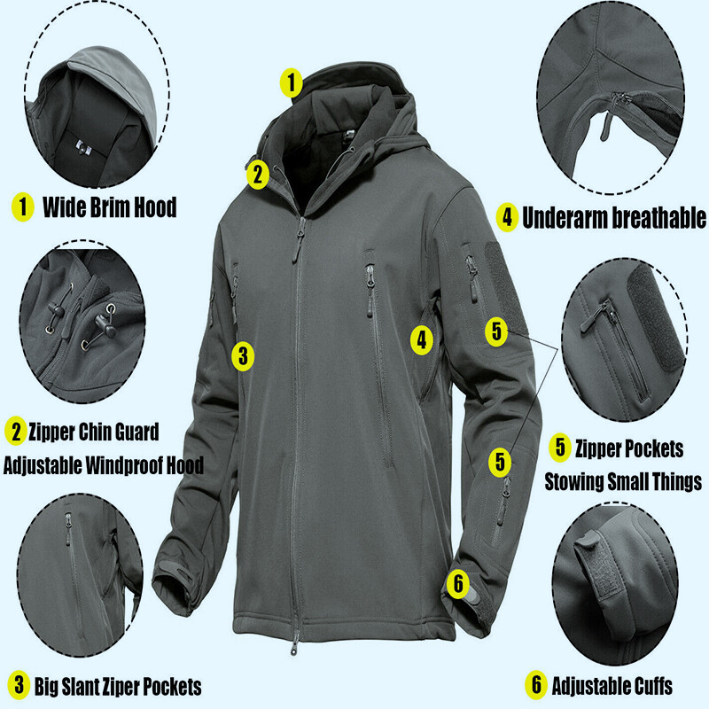 Military Mens Coat Jacket Waterproof Tactical Soft Shell Jacket Work ...