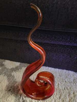 Red - Orange Ribbon Dancing Flame Blown Glassware Art Abstract | eBay