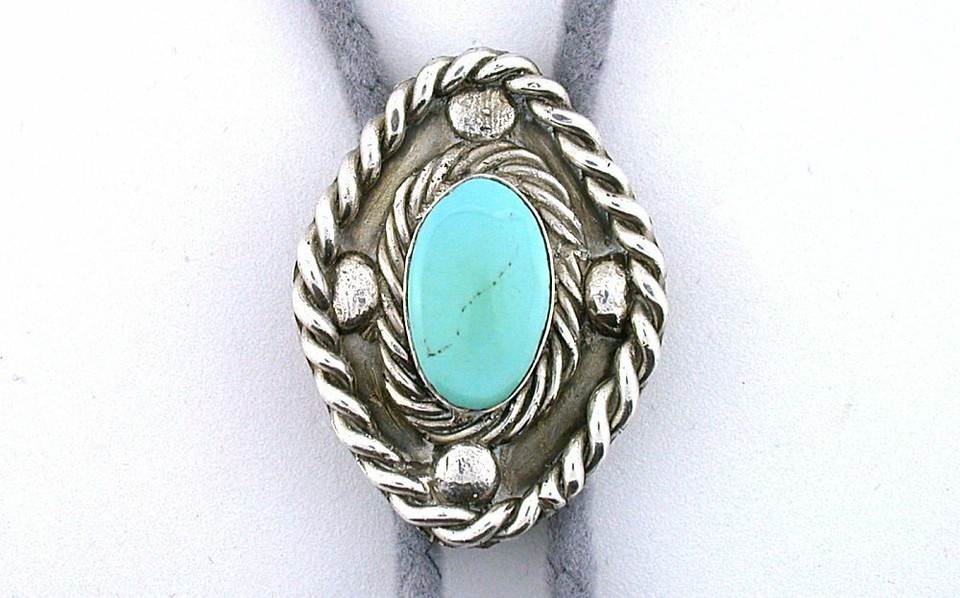 VINTAGE STERLING SILVER ARIZONA TURQUOISE GEM BOLO BOLA TIE EBS4930 | eBay
