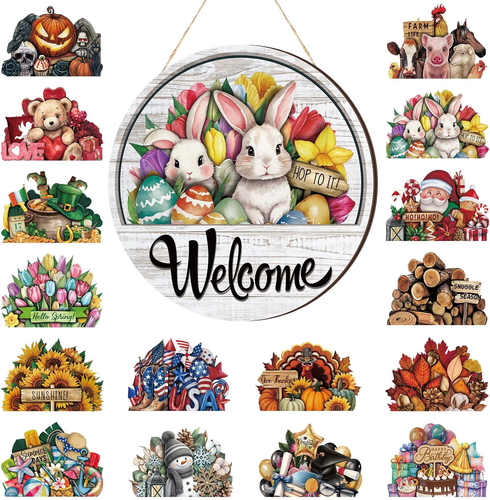 17 Pcs 12" Magnetic Welcome Door Sign, Interchangeable Easter & Spring ...