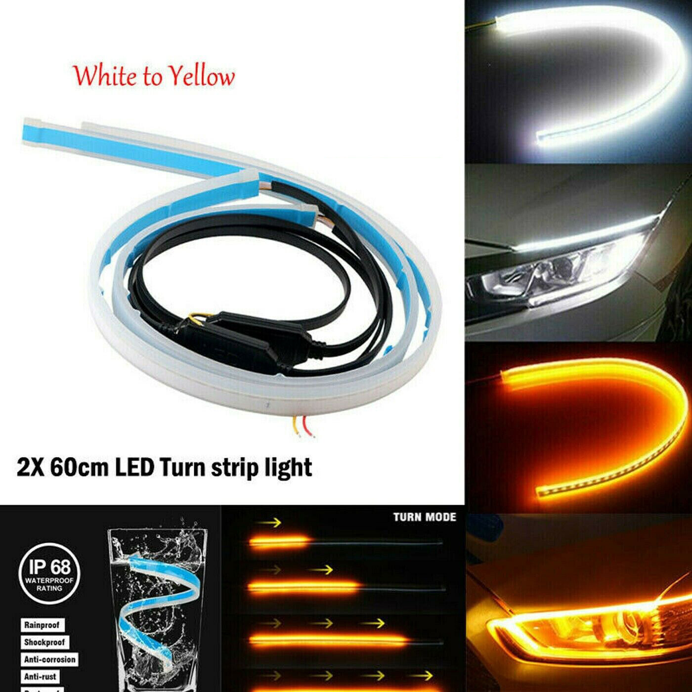 2X60CM Car LED Strip DRL Turn Signal Switchback Indicator Daytime ...