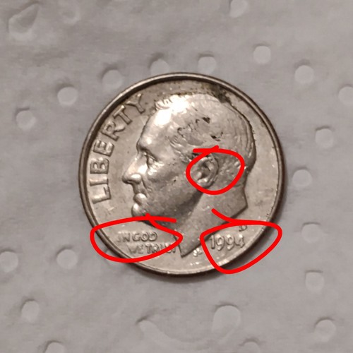 1994 d roosevelt dime with errors on obv and rev nice coin | eBay