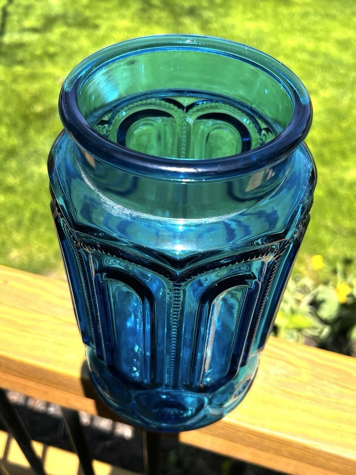 LE Smith Moon and Stars Colonial Blue 9.5in No Lid Glass Canister Jar ...