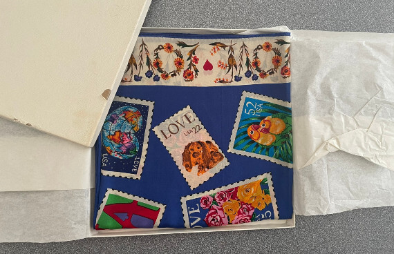 Smithsonian Silk Scarf Love Stamps 30" Sq Vintage Ori… - Gem
