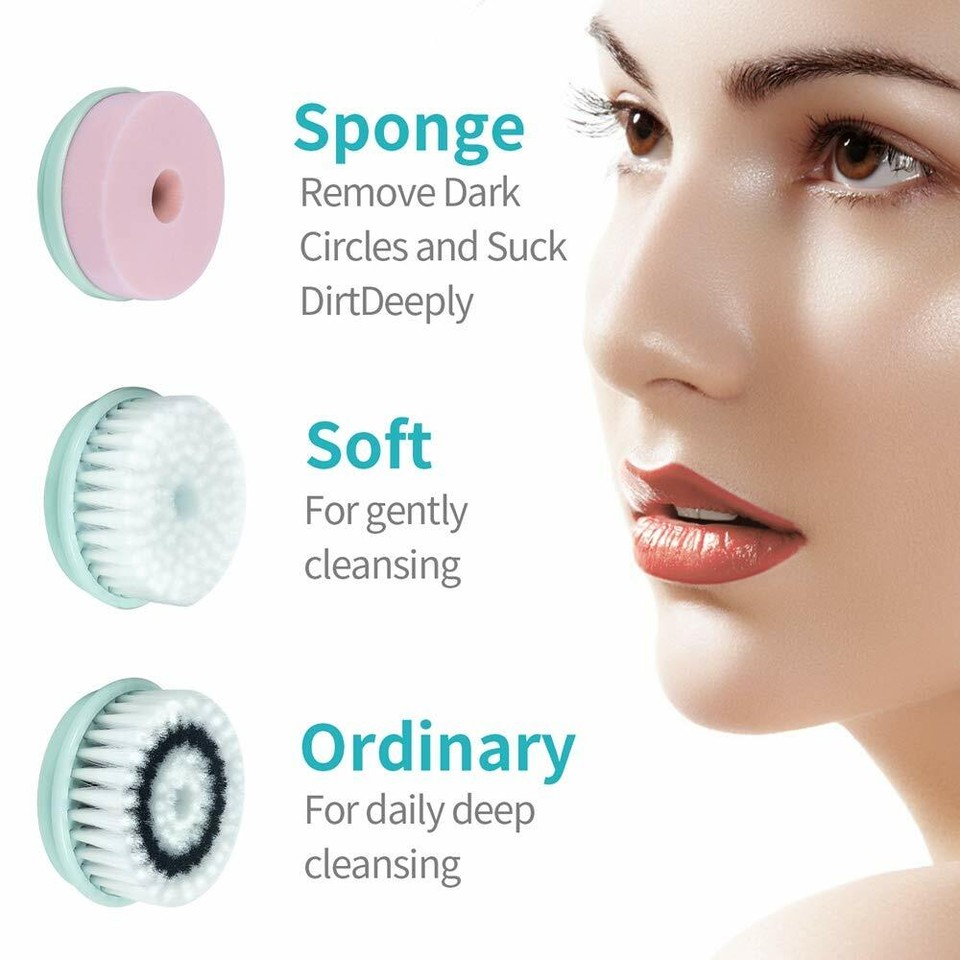 Electric Facial Cleansing Brush Spin Massager Face Cleanser w/ 3 ...