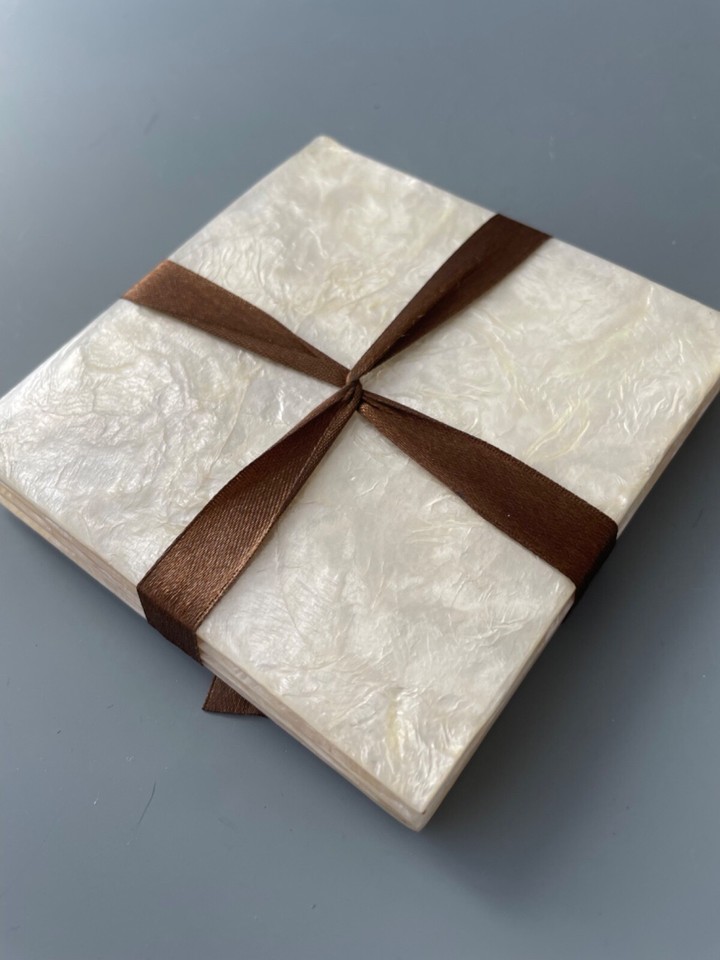 New Pier 1 Imports Capiz Shell Mother of Pearl Square 4 Coasters Set | eBay