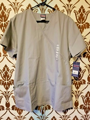 CHEROKEE WORKWEAR 4801 Gray Scrubs Top Tie Back Womens L Large NWT | eBay