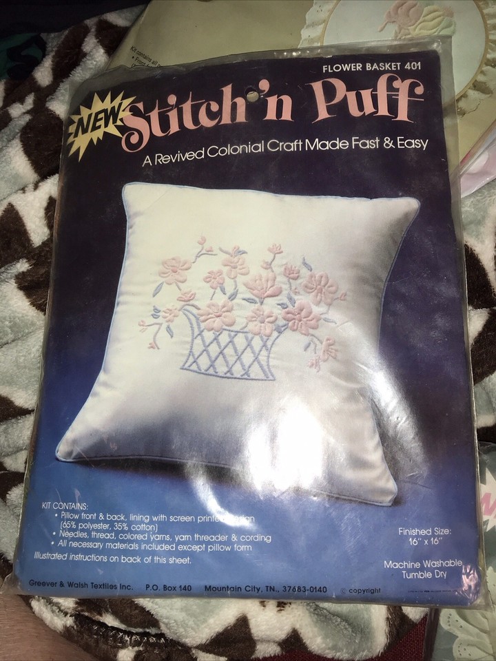 Vintage LOT of 4 Stitch n Puff Pillow Craft Kits NEW Cross Stitch ...