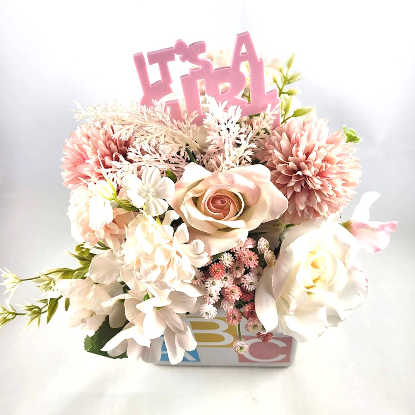 New Baby Girl Gift - Pink Flower Arrangement to Celebrate Birth of Baby ...