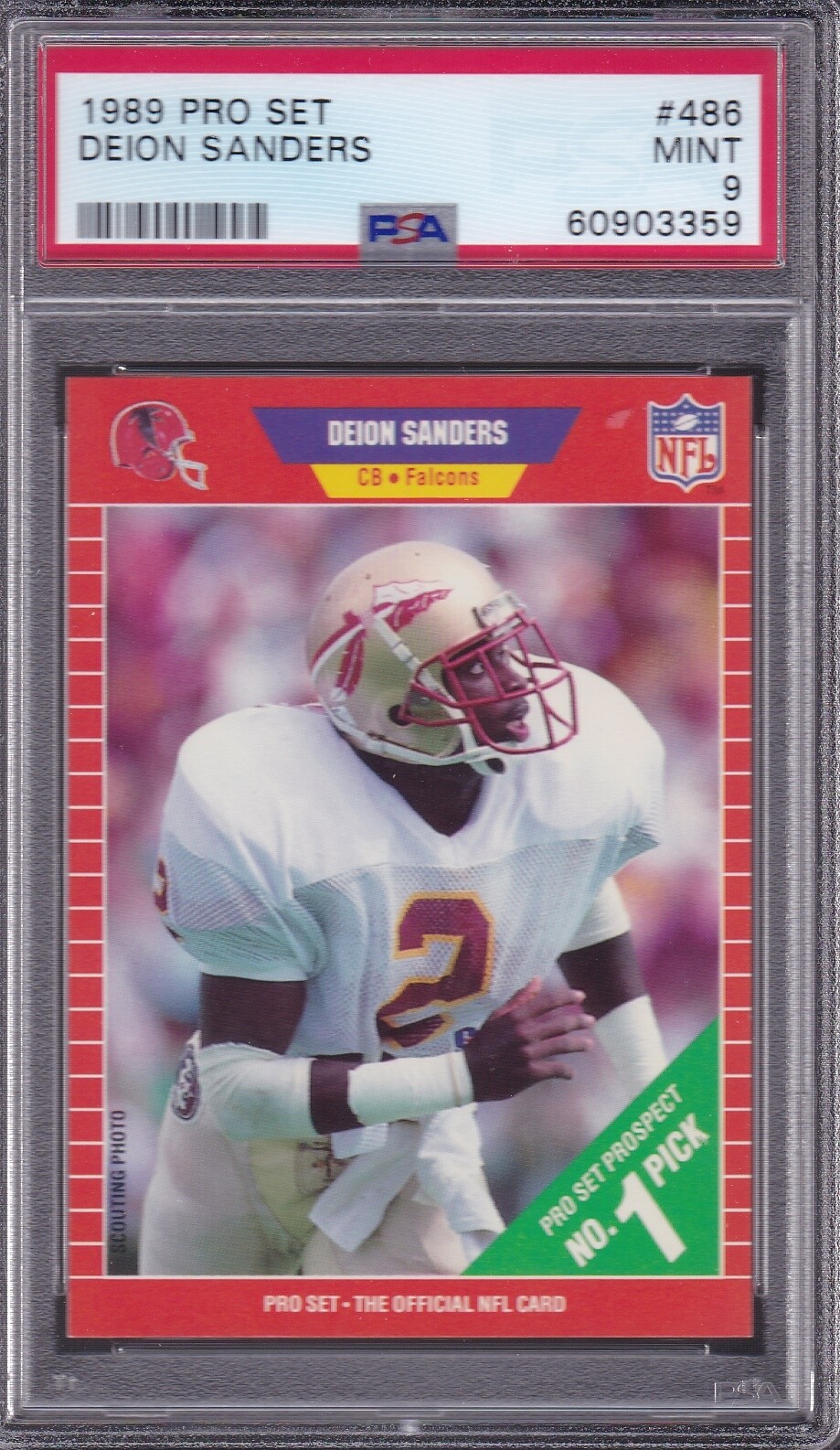 1989 Pro Set #486 NEON DEION SANDERS (RC-HOF) PSA 9 MINT Atlanta ...
