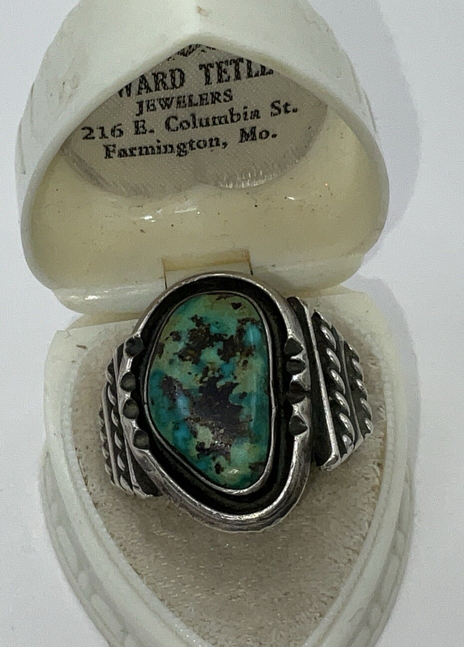 Vintage Navajo Spider Turquoise Sterling Silver Ring … - Gem