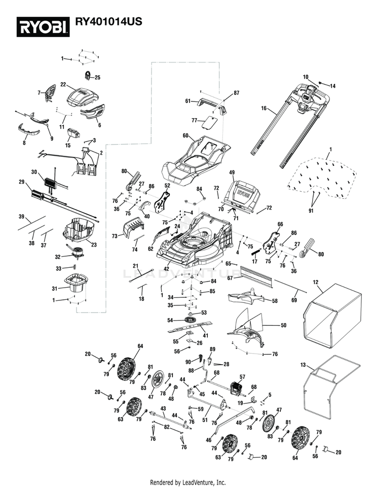 PARTS for RYOBI RY401014US 40V 21" Walk Behind Self-Propelled Mower | eBay