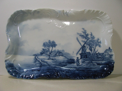 Antique Rosenthal Louis XIV Germany 9.5" x 14.75" Blue Delft Tray ...