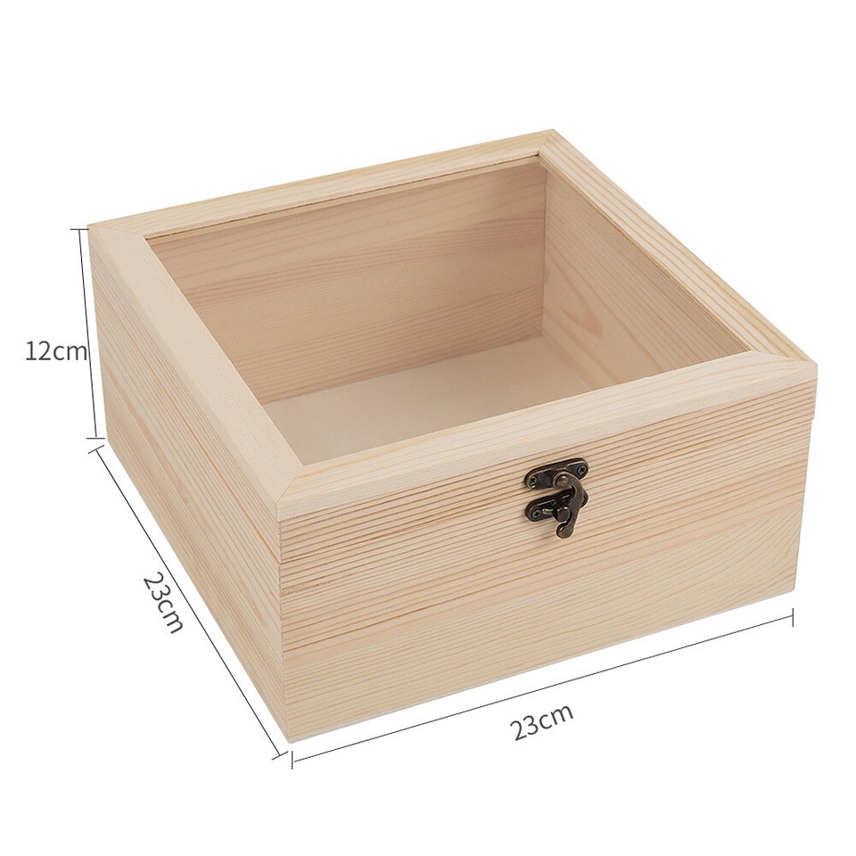 NEW Natural Finish Wooden Storage Box DIY Crate With Hinged Lid ...