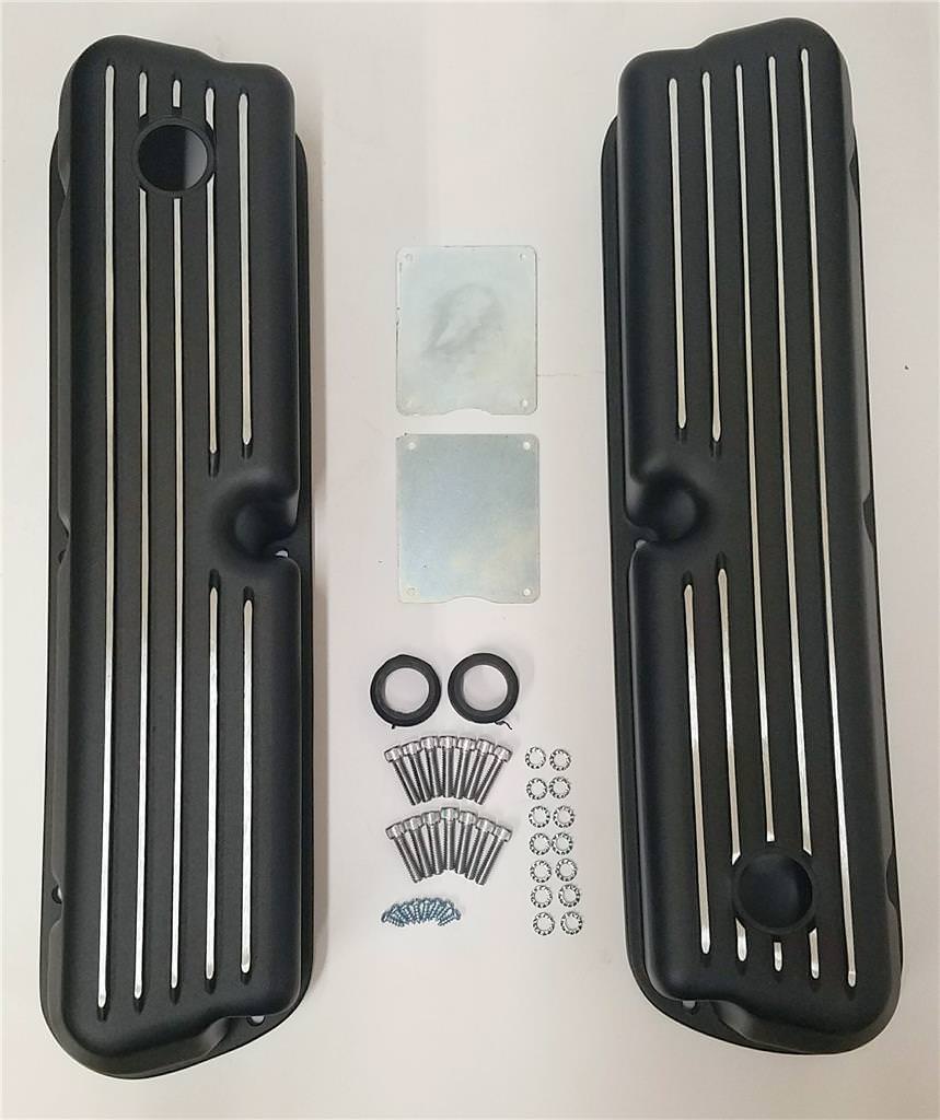 SBF 5.0L 289 302 351W Finned Tall BLACK Aluminum Valve Covers SB Ford ...