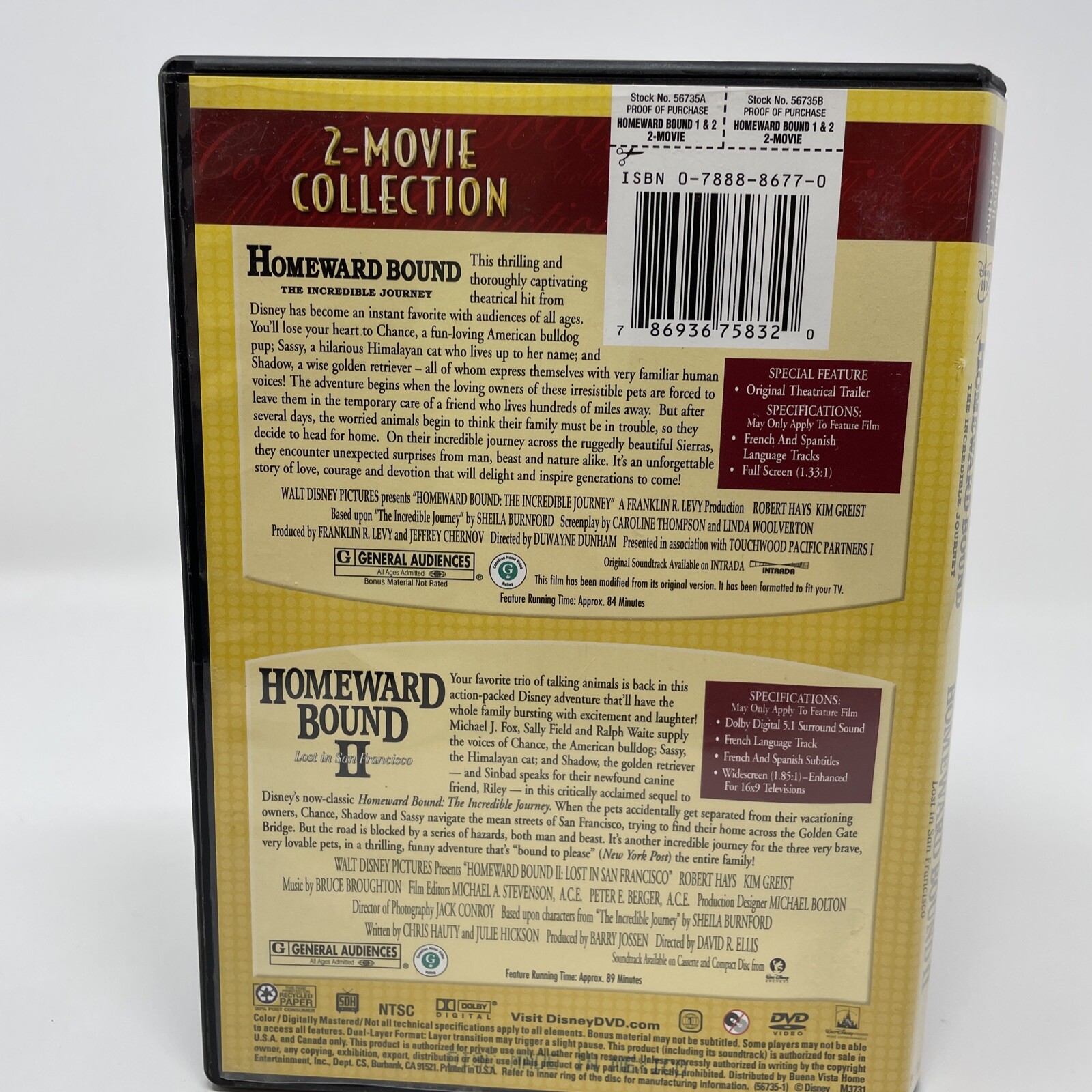 DVD Disney 2 Movie Collection Homeward Bound 1 and 2 786936758320 | eBay UK