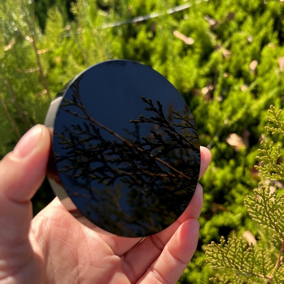 Natural Obsidian Mirror Black Crystal Scrying Plate Home Decoration ...