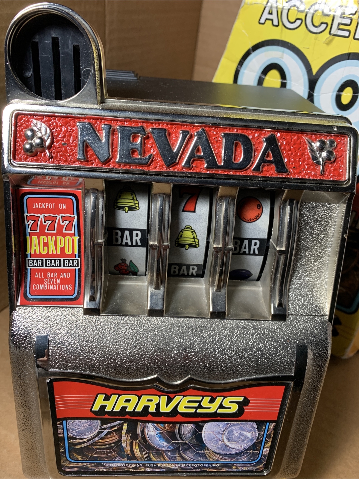 FOR PARTS/TO FIX Buckaroo Slot Machine Coin Bank 3-Reels NEVADA HARVEY ...