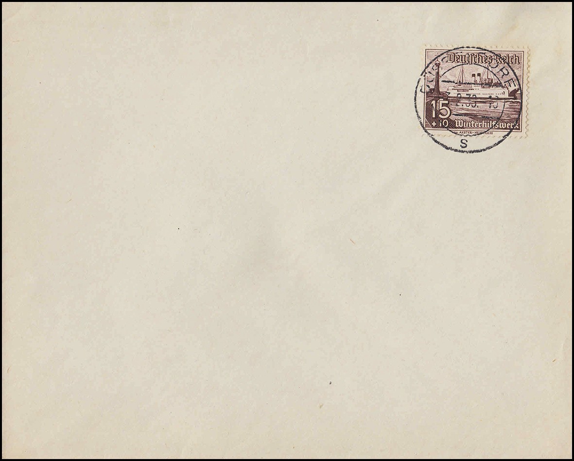 657 WHW 15 Pf. Fährschiff - Marke auf Umschlag zentrisch DÜSSELDORF 1 s ...