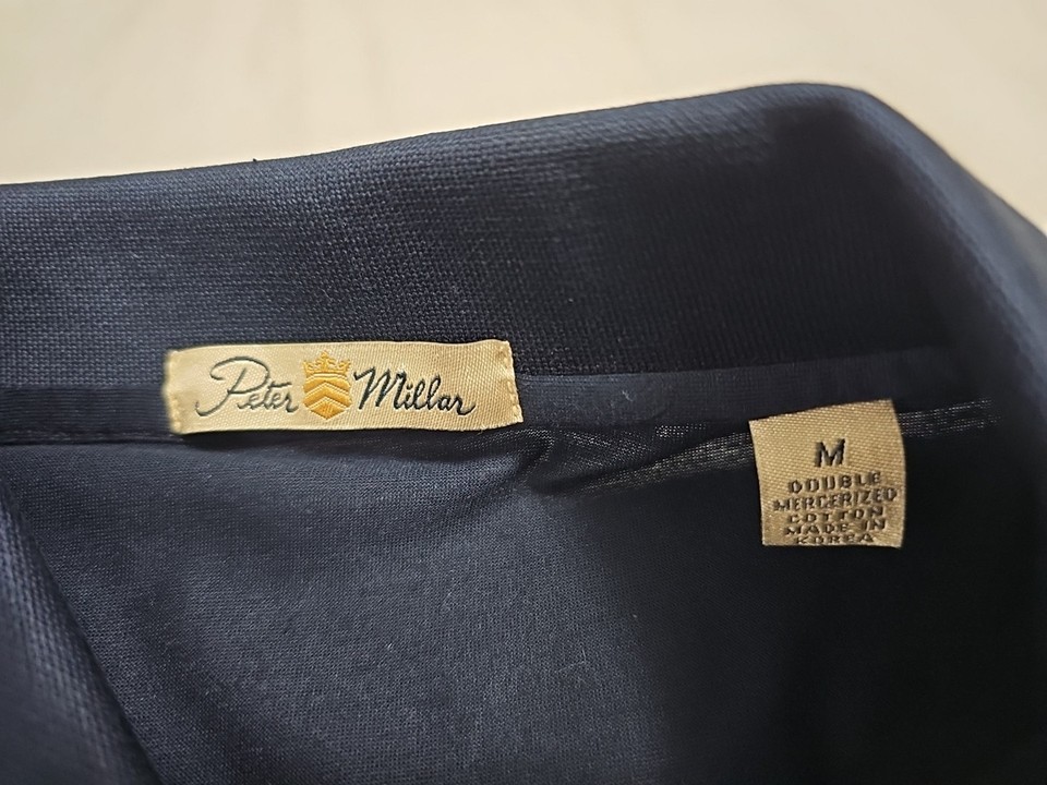 Peter Millar NEW Solid Lisle Navy Blue Long Sleeve Polo/Golf Shirt SZ ...