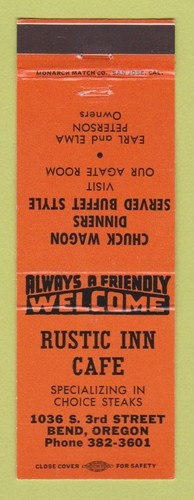 Matchbook Cover - Rustic Inn Cafe Bend OR ORANGE | eBay
