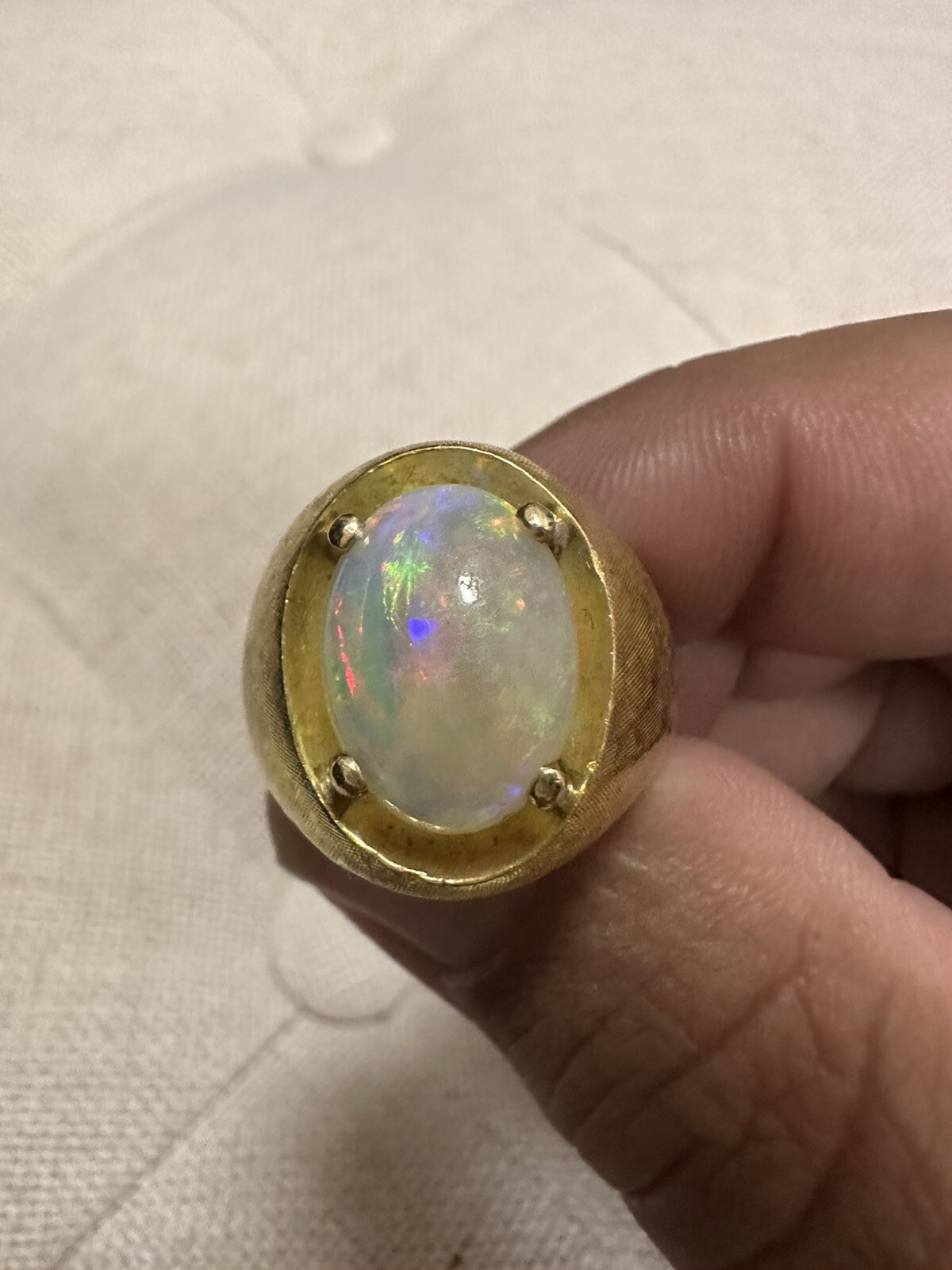 18K YELLOW GOLD FIRE OPAL MENS RING - Gem