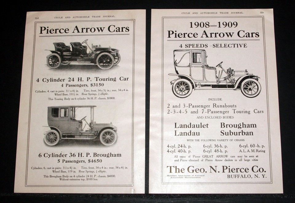 1908 OLD MAGAZINE PRINT AD, THE 1909 PIERCE ARROW TOURING CAR, LANDAU ...