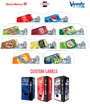 (10) Dixie Narco 276e 12 oz "CAN" Vend Labels - Flavor Strips -VARIETY ...