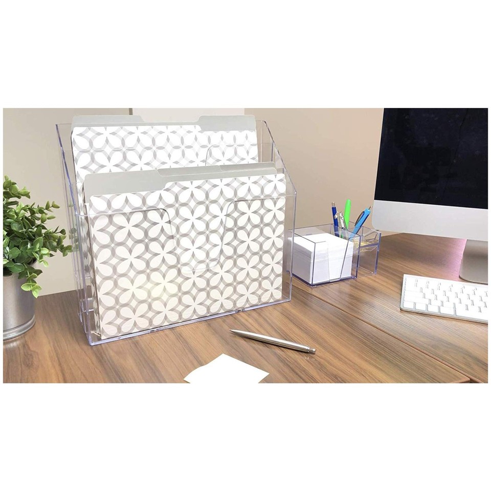 Horizontal Triple File Folder Holder Organizer (Clear Crystal Color) | eBay