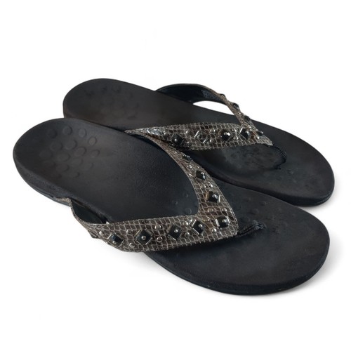 Vionic Black Gray Floriana Beaded Snakeskin Flip Flop Sandals Size 9 | eBay