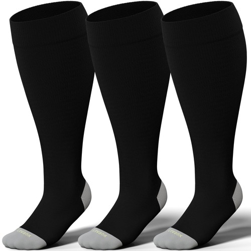 LEVSOX Wide Calf Compression Socks for Women Men Plus Size 15-20 mmHg ...