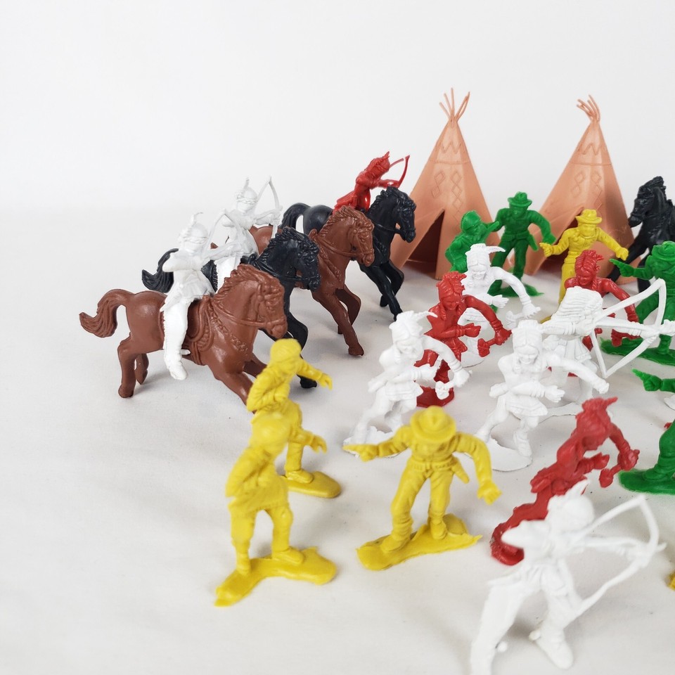 Vintage Plastic Cowboys & Indians Lot HONG KONG Horses Teepees Great ...