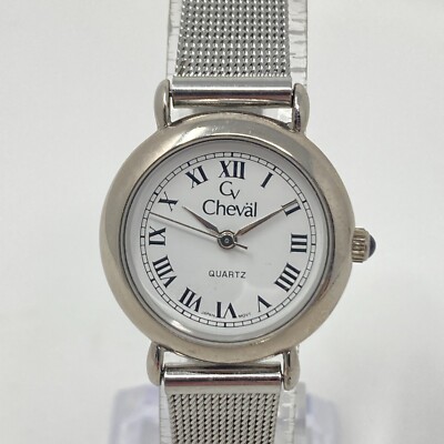 Cheval Watch Women 25mm Silver Tone Adjustable Mesh Band Round New ...