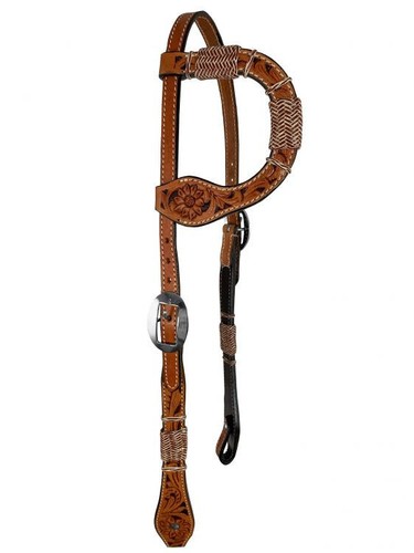 Floral Tooled One Ear Rawhide Laced Leather Headstall | eBay