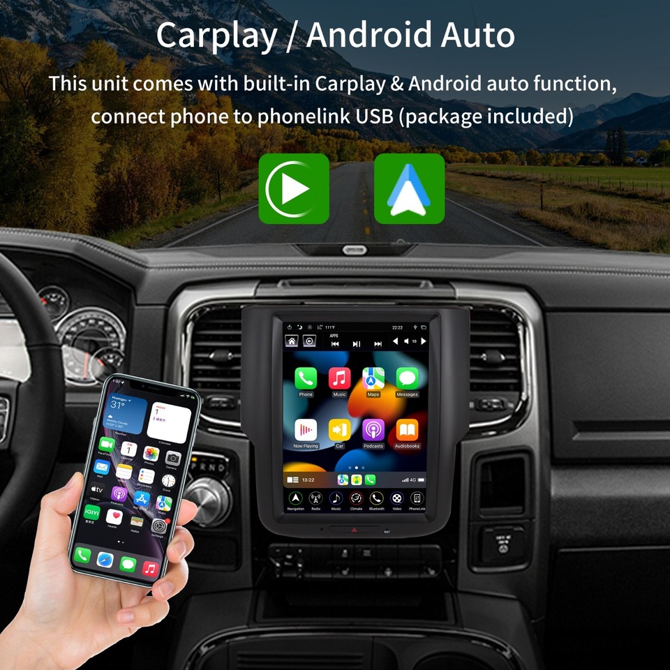 For Dodge Ram 2013-2018 Android Tesla Style Vertical Touchscreen 10.4 ...