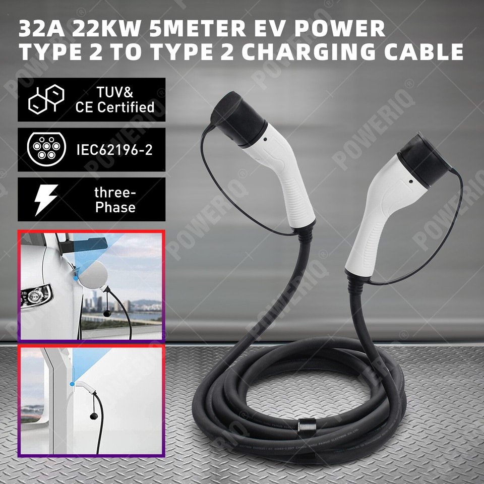 32A 22kW Type2 to Type 2 EV 5M Charging Charger Power Cable BYD Tesla ...