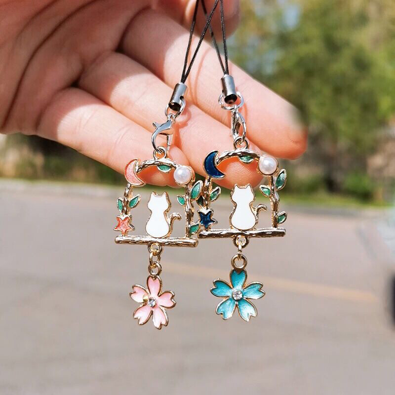 Cute Cherry Blossom Basket Cat Keychain Phone Case Pendant Bags ...