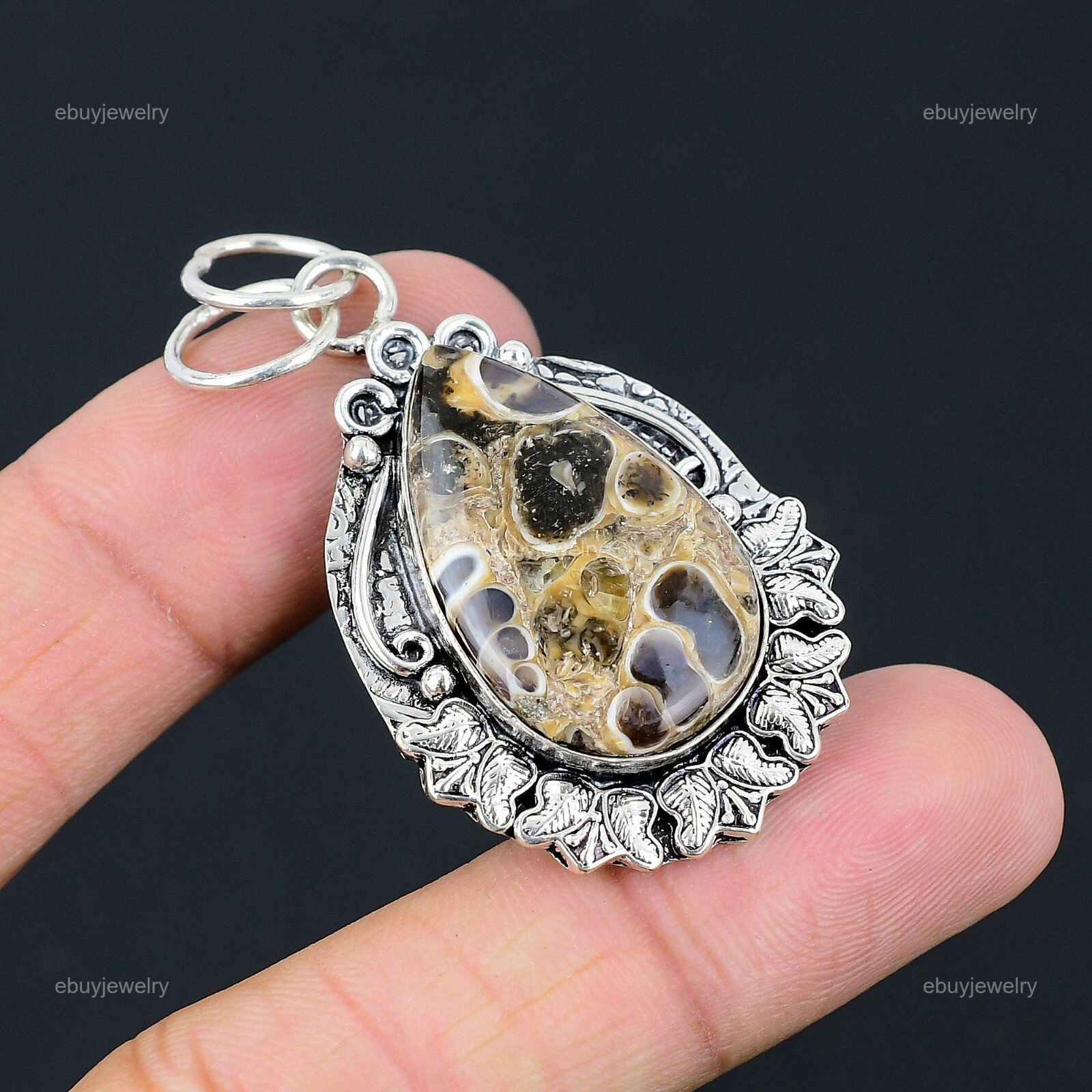Natural Turritella Agate Gemstone Jewelry 925 Sterling Silver Pendant ...