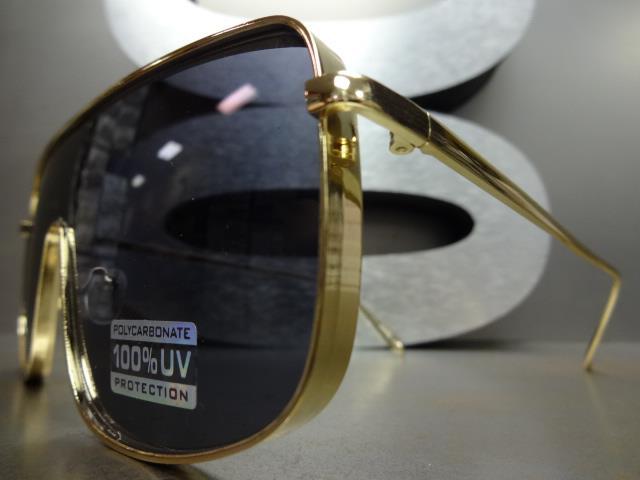Men or Women OVERSIZED MODERN RETRO SHIELD Style SUNGLASSES Gold Frame ...