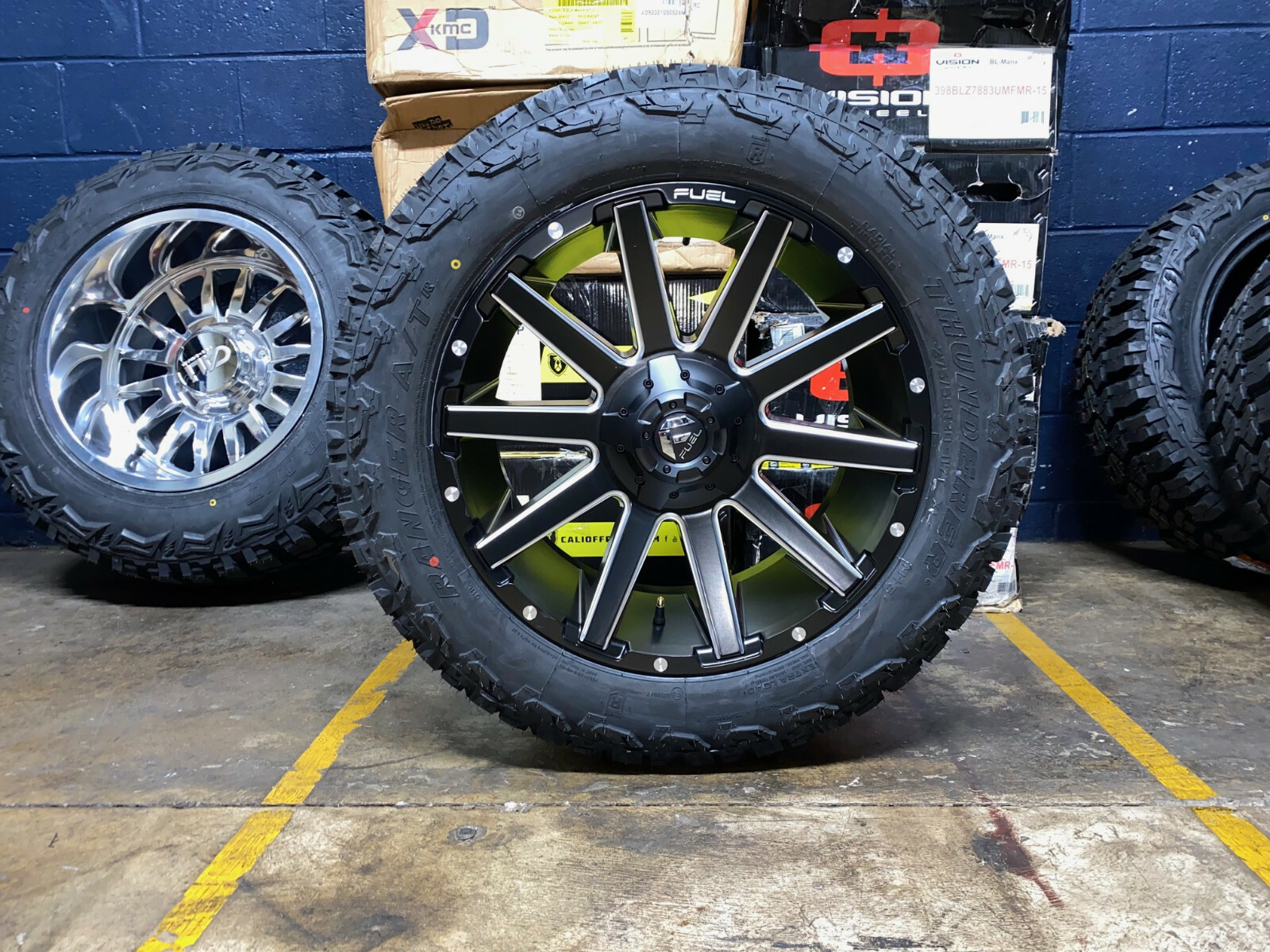 20x9 D616 Fuel Contra Black Wheels Rim 32" AT Tires Package 6x135 Ford ...