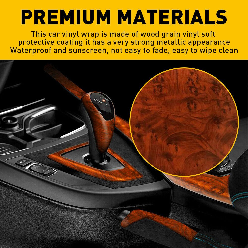 2×Glossy Car Interior Wood Grain Textured Vinyl Wrap Sticker Decal ...
