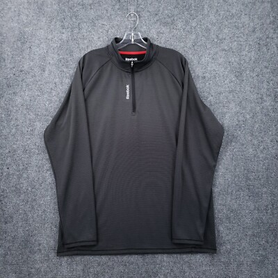 Reebok T-Shirt Mens XL Black Pullover Speedwick 1/4 Zip Striped Long ...