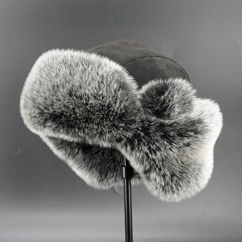 Men Trapper Hat Cap Ski Ushanka Russian Cossack Faux Fur Suede Leather ...