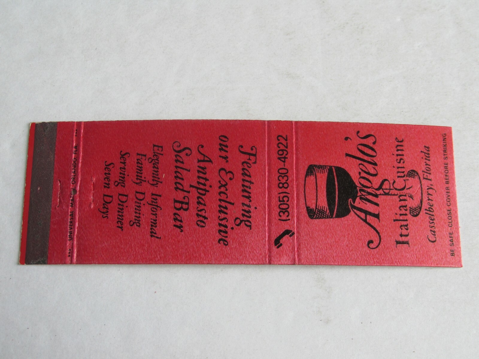 AD521 Vintage Matchbook Cover Angelo's Italian Cuisine Casselberry FL ...