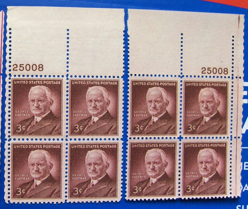 US 3c stamp 3 plate blocks with same #, SC #1062 George Eastman MNH ...