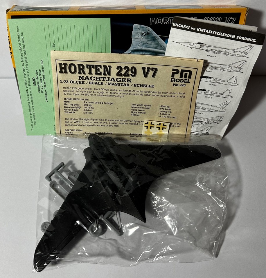Vintage PM Model PM-220 1/72 Scale Horten Ho 229 V7 Jet Night Fighter ...