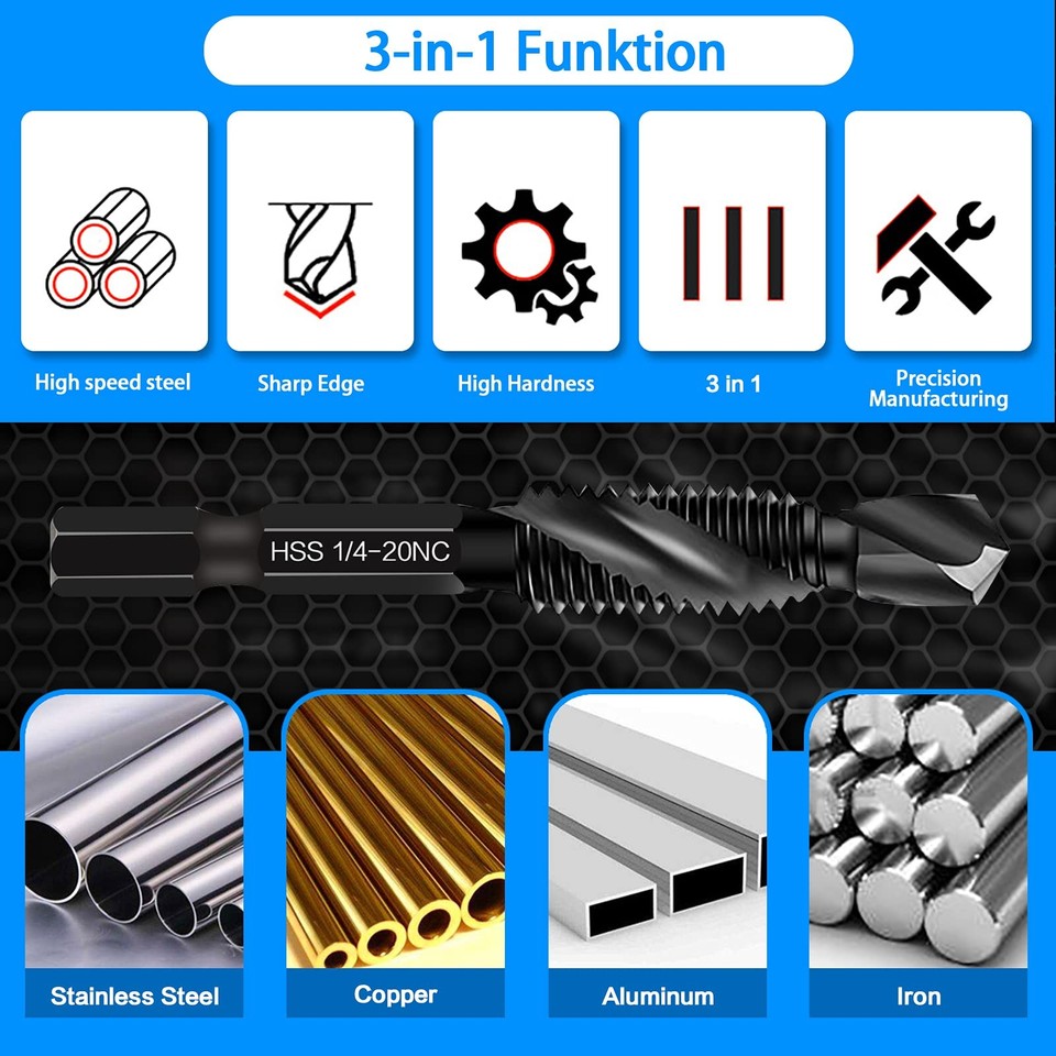 6-Piece 10-24NC Combination Drill Tap Countersink Bit Set SAE Made of ...