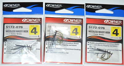 3 packs owner bass weedless wacky hook drop shot too camo green 5172 ...