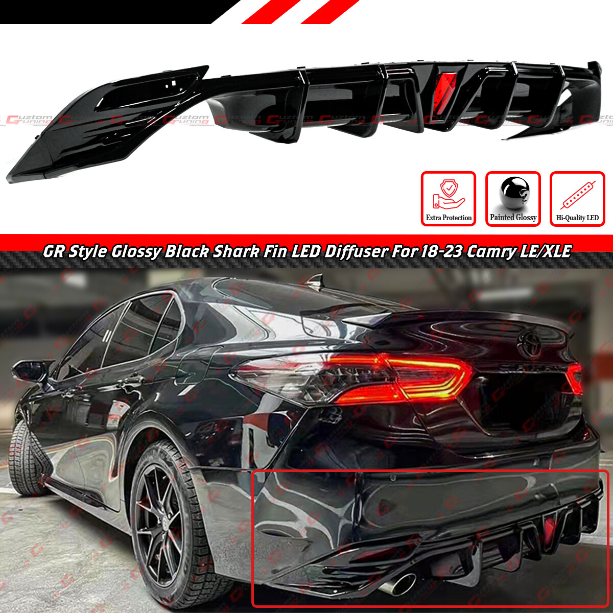 FOR 2018-2024 TOYOTA CAMRY LE XLE GLOSS BLACK GR STYLE REAR BUMPER LED ...